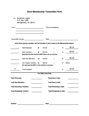 Fillable Online legional Sons Membership Transmittal Form - The ...