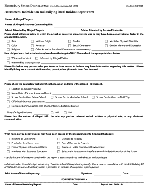 Fillable Online bburyes HIB Report Form - Bloomsbury Fax Email Print ...