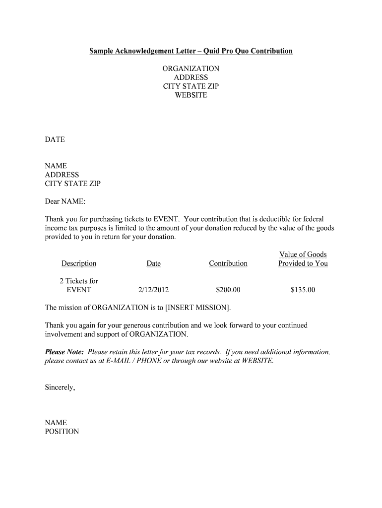 Fillable Online muslimadvocates Sample Acknowledgment Letter - Quid Pro ...