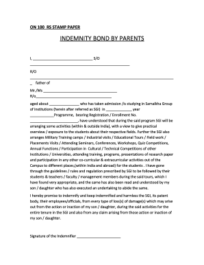 Indemnity Bond By Parents - Fill and Sign Printable Template Online