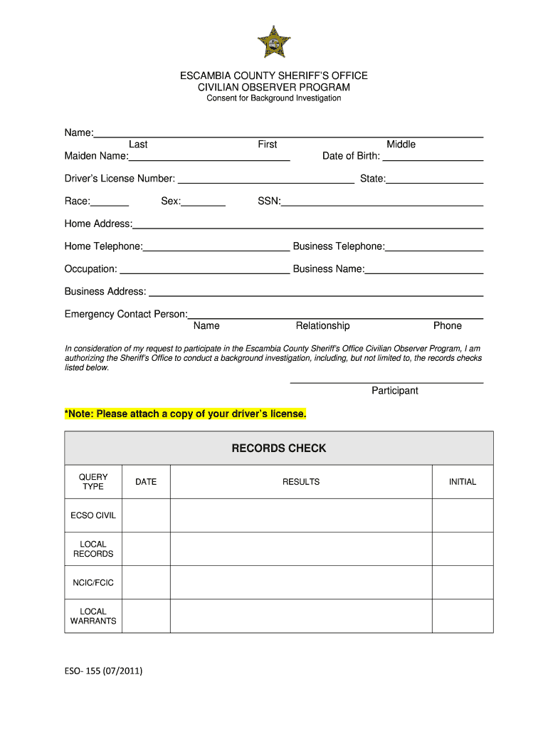 Fillable Online Records check - Escambia County Sheriff's Office Fax Email Print - pdfFiller