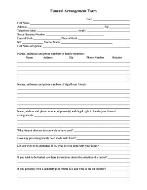 Fillable Online allsaintsatlanta Funeral Arrangement Form - Atlanta ...