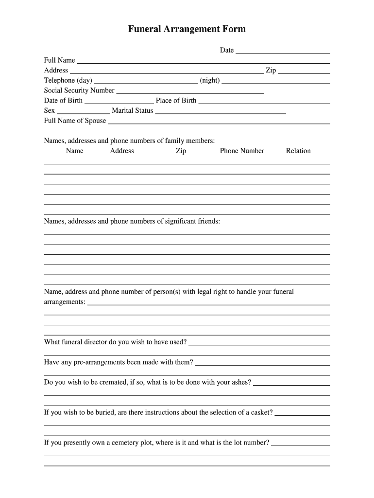 Fillable Online allsaintsatlanta Funeral Arrangement Form - Atlanta ...