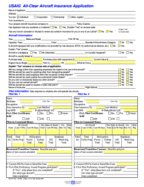 Fillable Online USAIG All-Clear Aircraft Insurance Application Fax ...