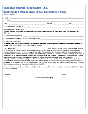 Fillable Online (BDA) Registration Form - Choptank Electric Cooperative ...