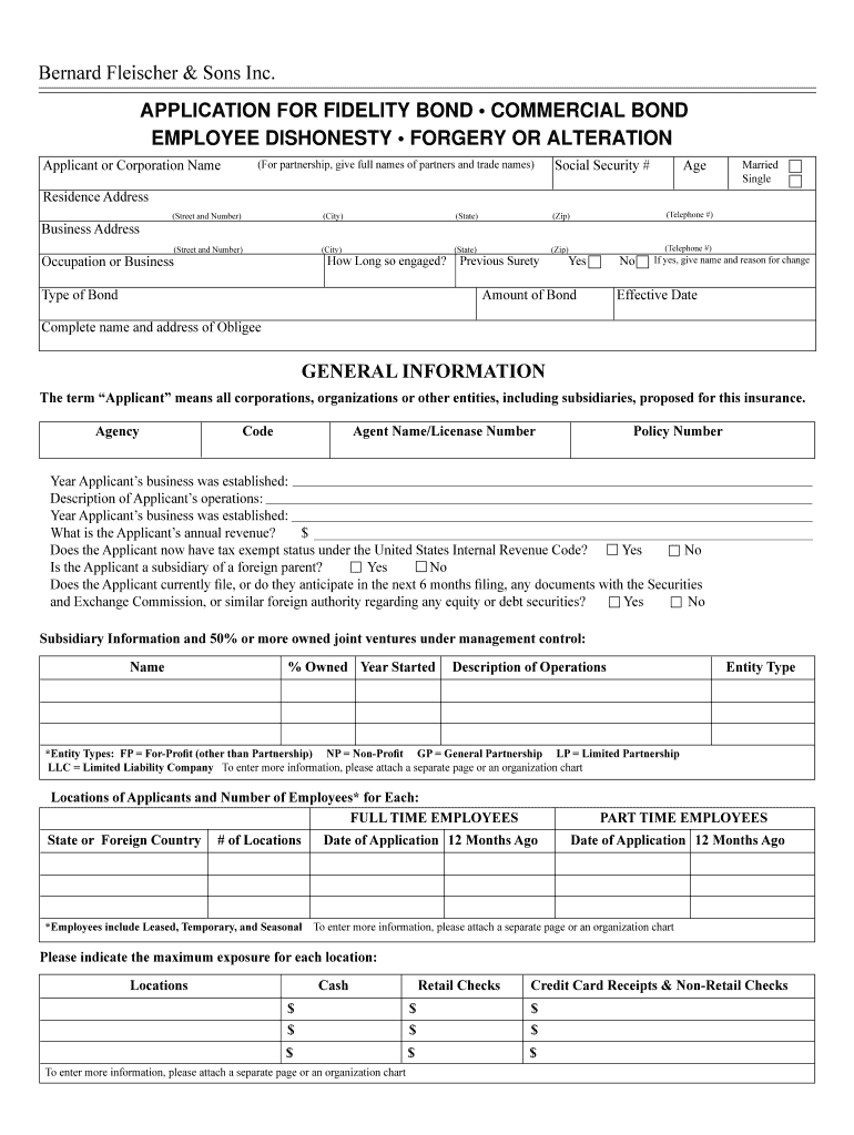 Fillable Online Fidelity Bond Commercial Bond Employee Dishonesty Fax ...