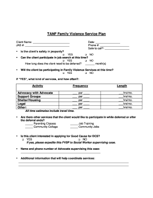 Fillable Online dawnonline TANF Family Violence Service Plan ...
