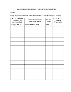 Fillable Online 2000 4-H PROJECTS FAIR PARTICIPATION Fax Email Print ...