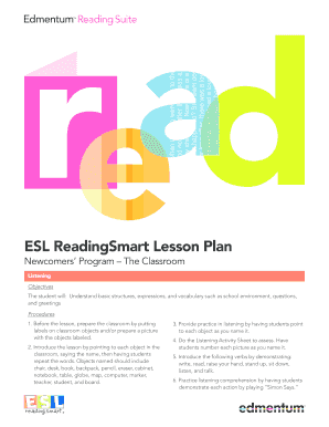 Fillable Online ESL ReadingSmart Lesson Plan - bEdmentumb Fax Email ...