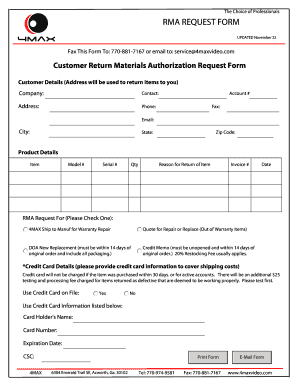 Fillable Online RMA REQUEST FORM - 4maxvideocom Fax Email Print - pdfFiller