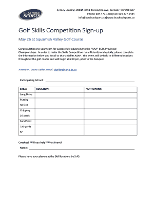 Fillable Online Golf Skills Competition Sign-up - bcschoolsportsca Fax ...