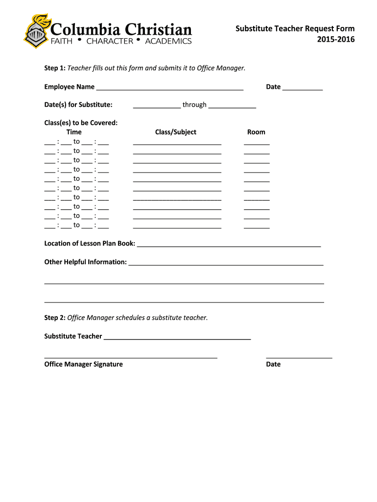 Fillable Online Substitute Teacher Request Form 15 Fax Email Print ...