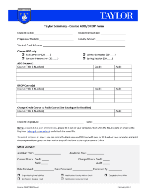 Fillable Online Taylor Seminary - Course ADDDROP Form Fax Email Print ...
