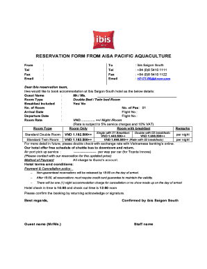 Fillable Online Reservation form for AISA PACIFIC AQUACULTURE Fax Email ...