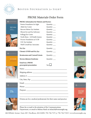 Fillable Online PROSE Materials Order Form - bostonsightorg Fax Email ...