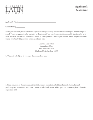 Fillable Online charlottelatin Applicant's Statement - Charlotte Latin ...