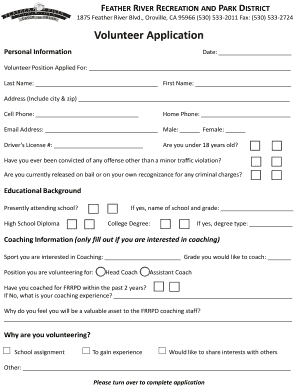 Fillable Online Volunteer Application - FRRPD Fax Email Print - pdfFiller
