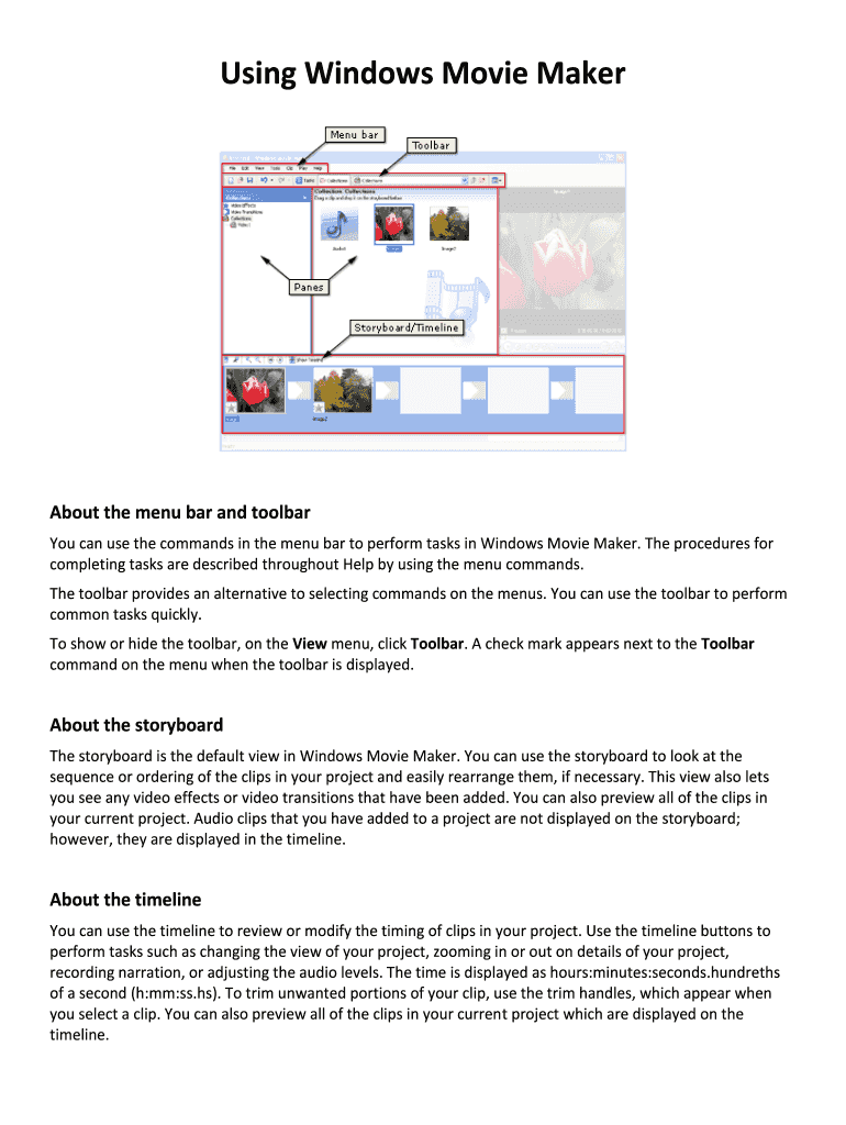 Fillable Online Windows Movie Maker Manual About The Menu Bar And Toolbar Fax Email Print 