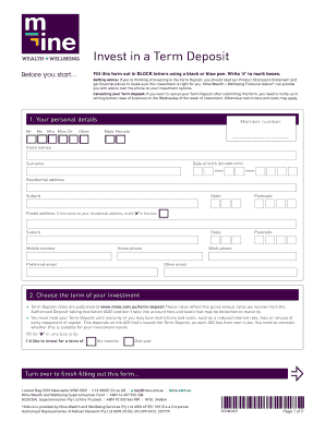 Fillable Online Invest in a term deposit form - Mine Wealth + Wellbeing ...