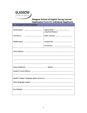 Fillable Online Young Learner Application Form - Individual Fax Email ...