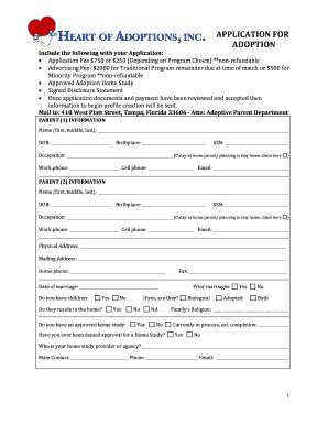 Fillable Online APPLICATION FOR ADOPTION - heart of adoptions Fax Email Print - pdfFiller