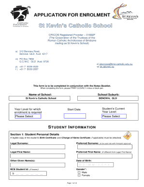 Fillable Online sk qld edu APPLICATION FOR ENROLMENT - St Kevin's ...