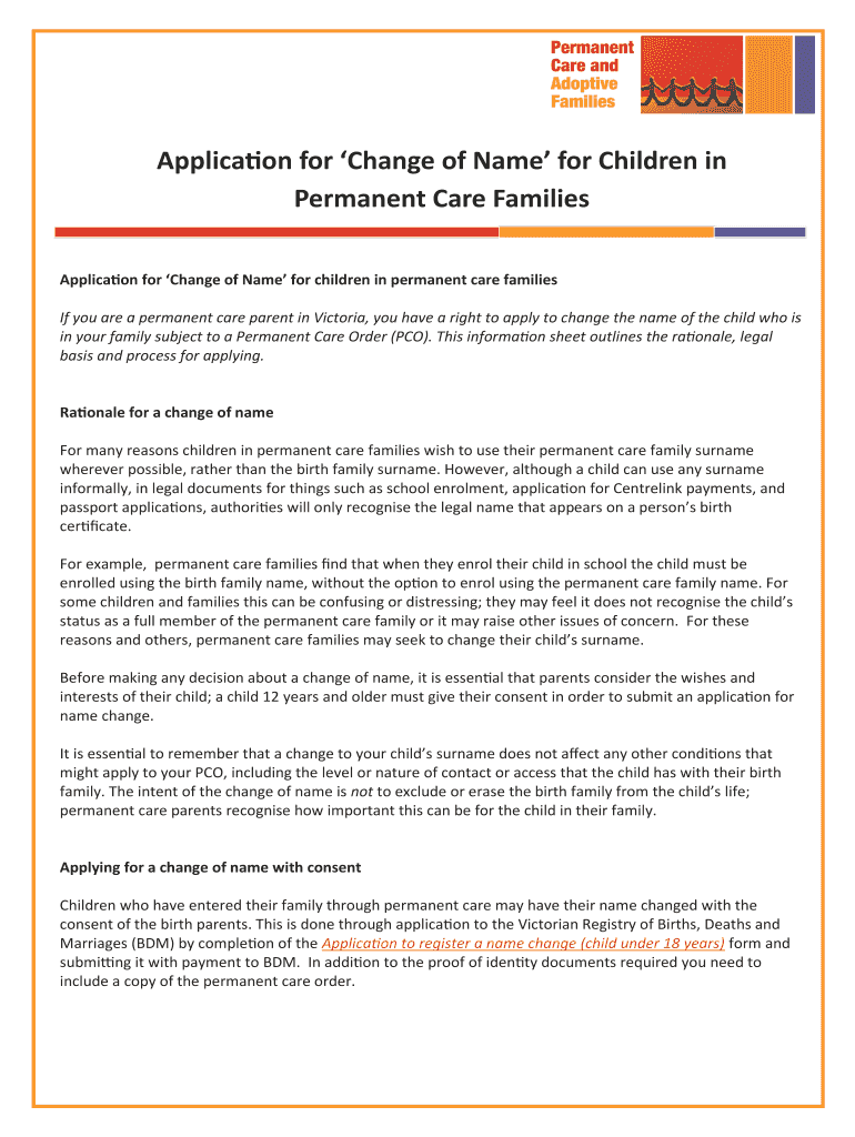 Fillable Online Application for Change of Name for Children in Fax ...