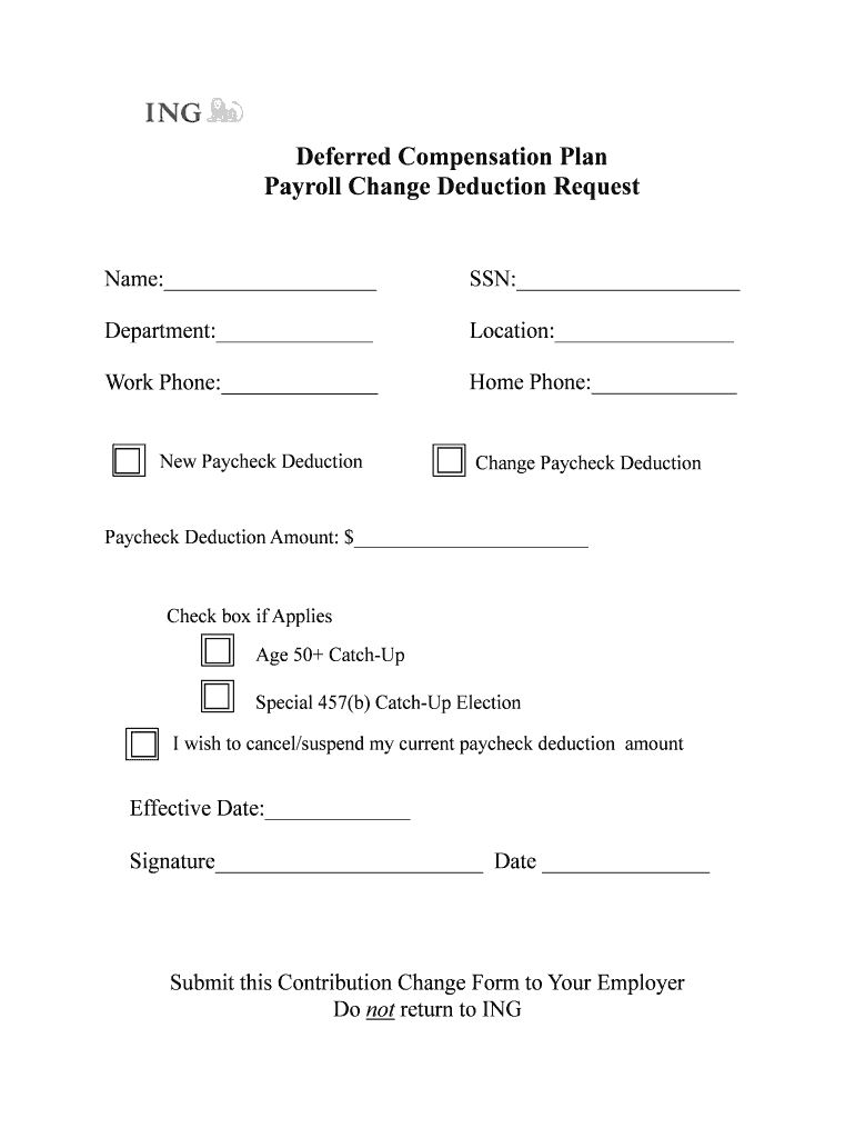 Fillable Online Deferred Compensation Plan Payroll Change Deduction ...