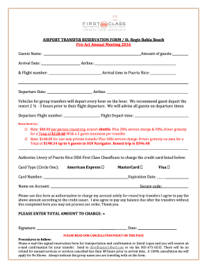 Fillable Online AIRPORT TRANSFER RESERVATION FORM St Regis Bahia Beach ...