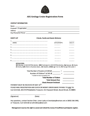 Fillable Online aegoregon AEG Geology Cruise Registration Form ...