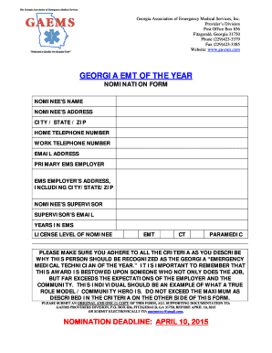 Fillable Online georgiaems Georgia EMT of the Year Criteria and Form ...
