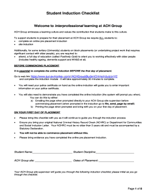 Fillable Online ach org Student Induction Checklist - bACHb Group Fax ...