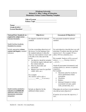 Fillable Online coe winthrop Winthrop University Richard W Riley ...