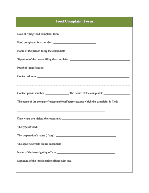 Fillable Online Food Complaint Form - Sample Templates Fax Email Print ...