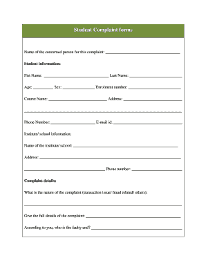 Fillable Online Student Complaint forms - imagessampletemplatescom Fax ...