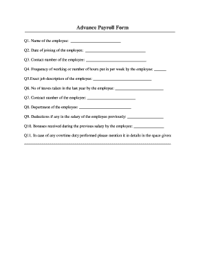Fillable Online Advance Payroll Form - Sample Templates Fax Email Print ...