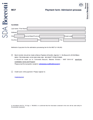 Fillable Online nadmissions sdabocconi MCF Payment form Admission ...