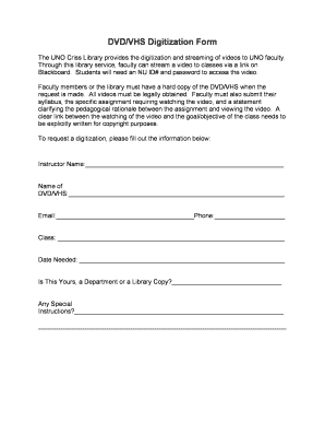 Fillable Online library unomaha DVDVHS Digitization Form ...