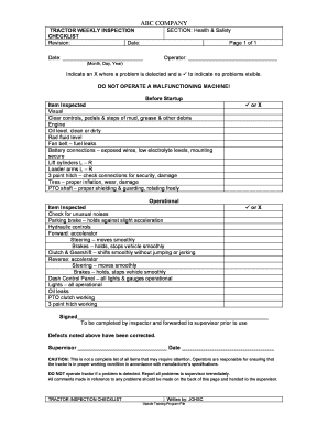 Fillable Online WEBSITE- Tractor Weekly Inspection Checklist ...
