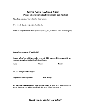 Fillable Online Talent Show Audition Form - StCatherine School Fax ...