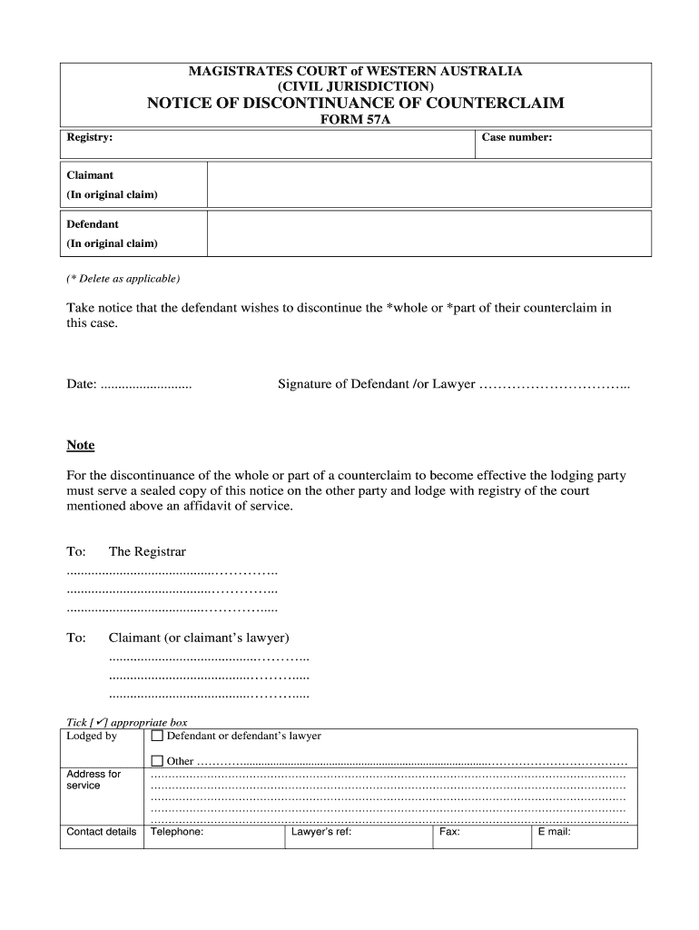 Fillable Online CIV Form 57A - Notice of Discontinuance of Counterclaim ...