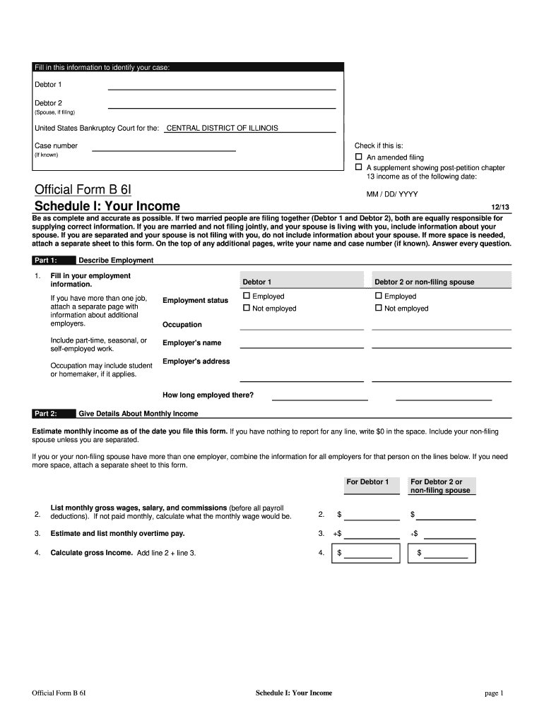Fillable Online Official Form B 6I Schedule I Your Income Fax Email ...