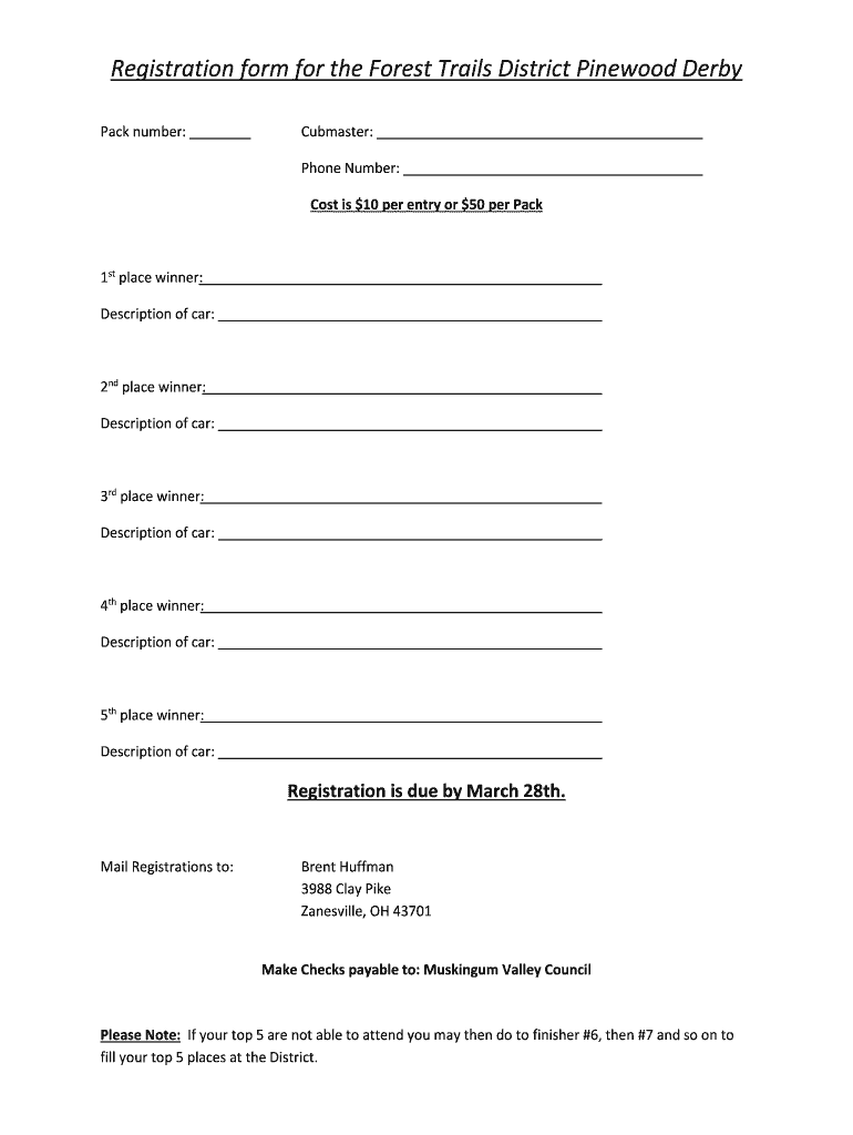 Fillable Online Registration form for the Forest Trails District Pinewood Fax Email Print ...