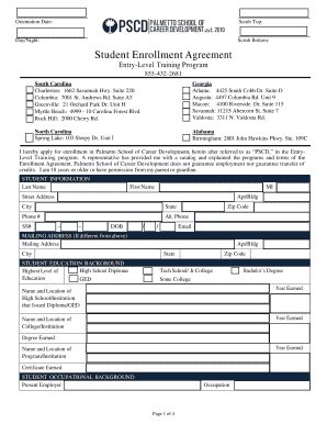 Fillable Online Student Enrollment Agreement - Palmetto School Fax ...