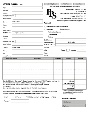 Fillable Online Order Form - Printers Parts Fax Email Print - pdfFiller