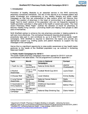 Fillable Online Sheffield PCT Pharmacy Public Health Campaigns 200910 ...