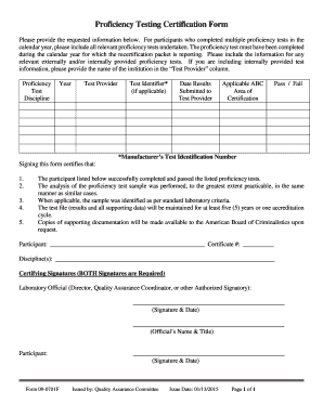 Fillable Online Proficiency Testing Certification Form ...