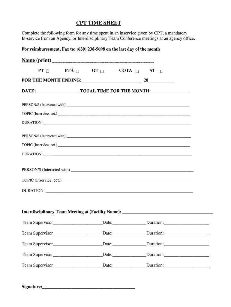 Fillable Online CPT TIME SHEETdoc Fax Email Print - pdfFiller