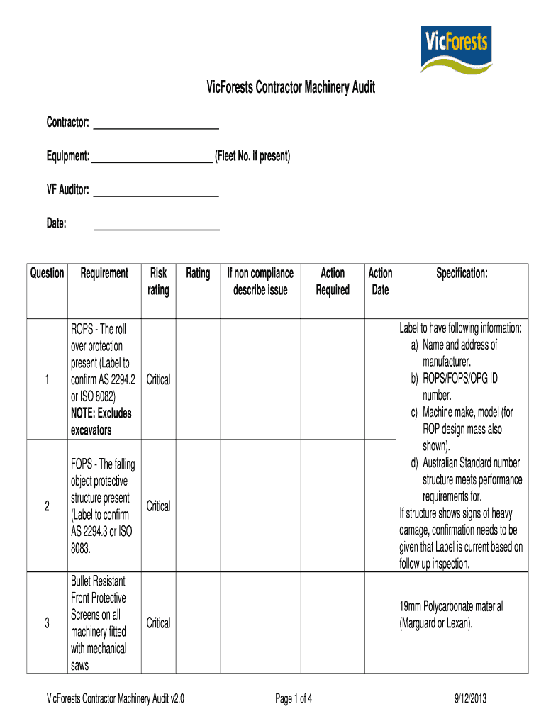 Fillable Online Contractor Machinery Audit Form - bVicForestsb Fax ...