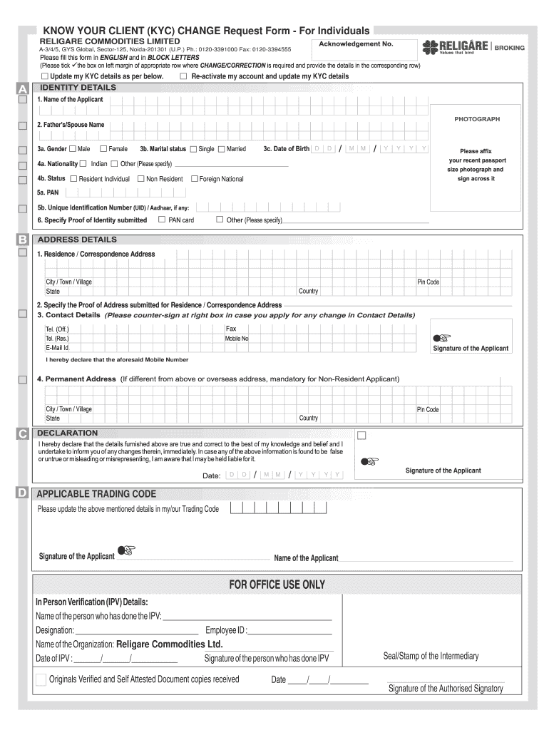 Fillable Online F-005-14 KYC Form For Individual Fax Email Print ...